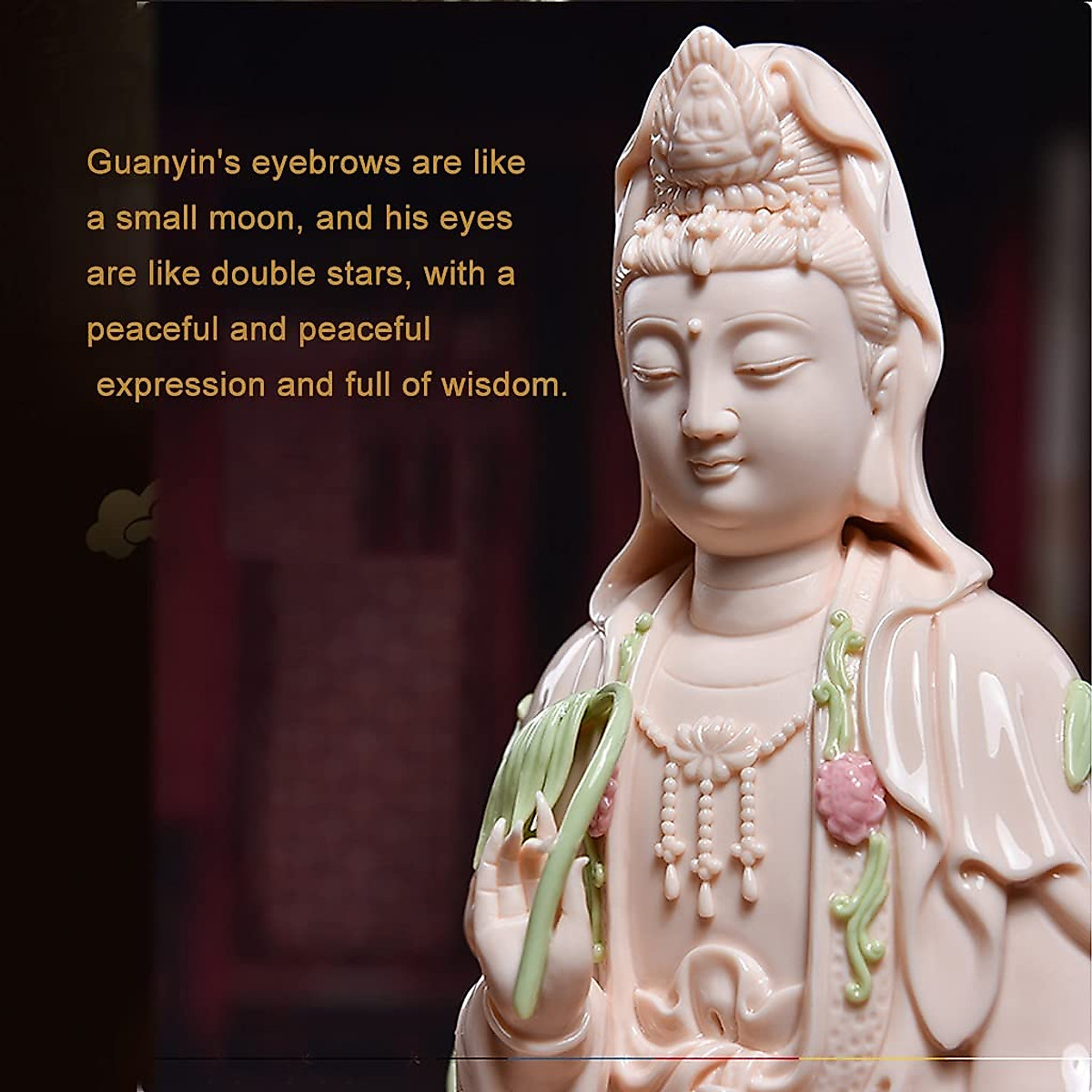 XINJDM Etchings Guan Yin Statue, Ceramic Quan Yin Buddha, Kwan Yin Statue, Buddha Siting On A Lotus Statue, Home Decor, Best Chinese Feng Shui Gifts. (11 Inches Top Ceramic Guan Yin) (Size : 28x14.5)