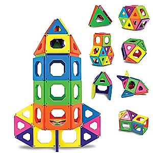 Discovery Kids 50-Piece Magnetic Building Tiles Construction Set in 6 Colors with Storage Bag, Educational Learning Toy Safe For kids 4 5 6 7 8 9 10