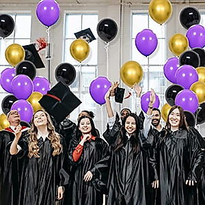 Purple Gold Black Balloon Garland Kit - 121 PCS Metallic Gold Purple Black Balloons Wednesday Party Supplies for Purple Gold Birthday Graduation 2023 Retirement Halloween Party Decoration