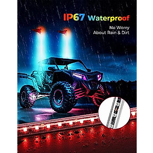 KEMIMOTO 5FT 2PCS LED Whip Lights with Spring Bases for UTV ATV, 22 Modes 21 Colors 5 Brightness 10 Speed IP67 Waterproof Wireless Control, compatible with Can Am Maverick X3 Polaris RZR Kawasaki SxS