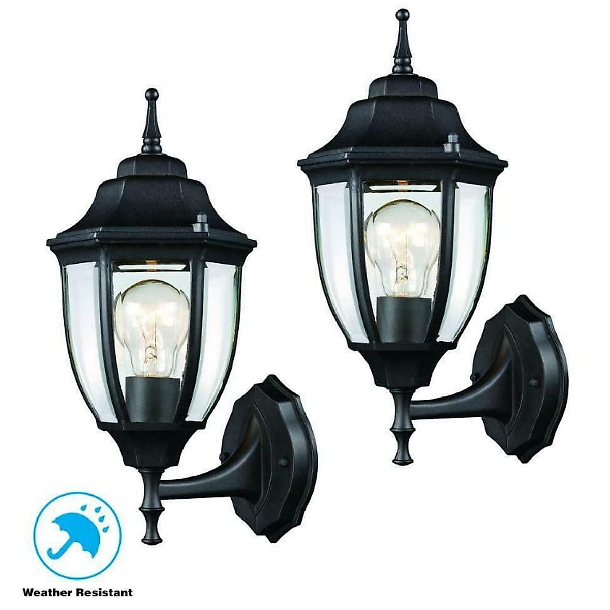 Outdoor Black Wall Lantern (2-Pack)