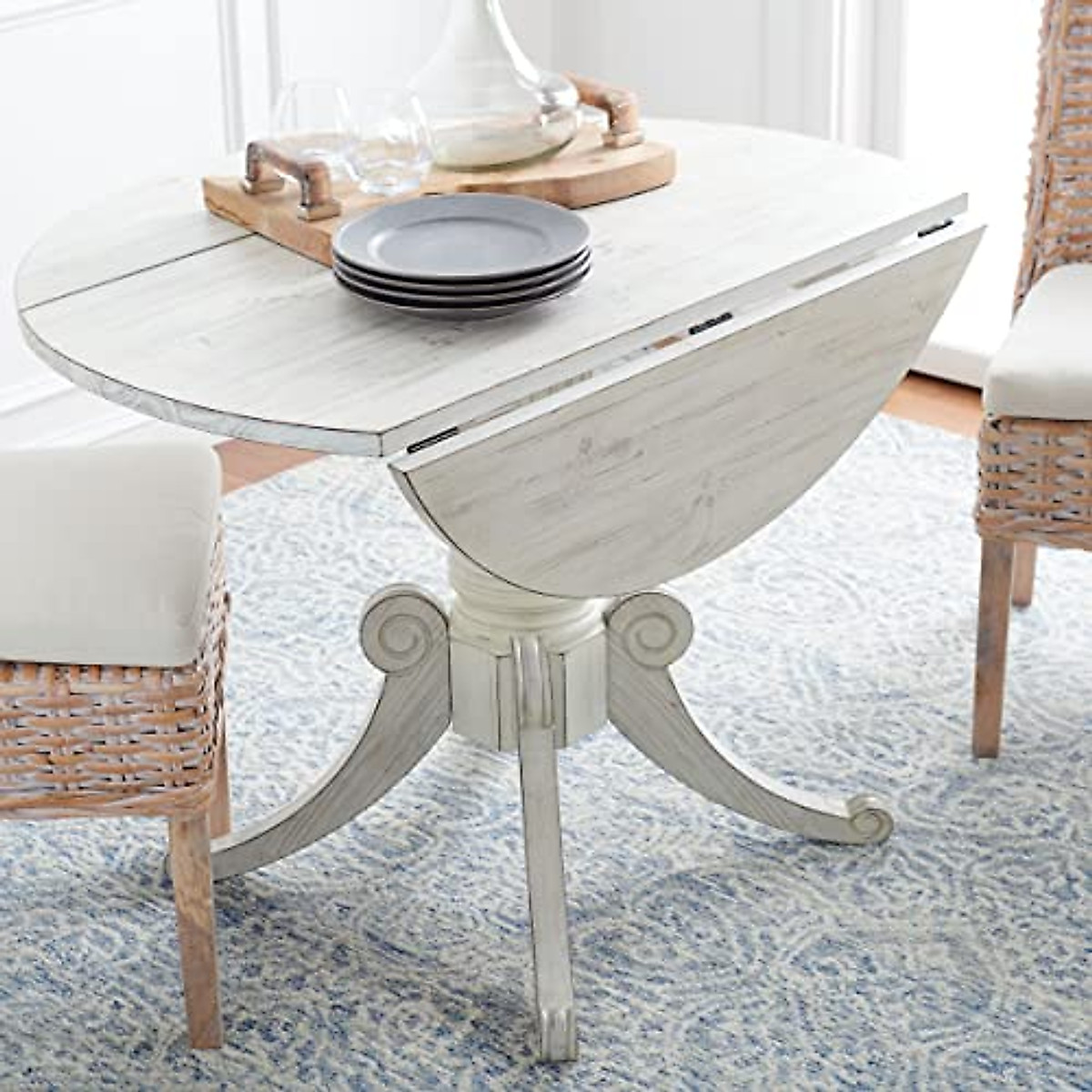 Safavieh Home Forest Traditional Antique White Drop Leaf Dining Table