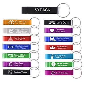50Pcs Custom Bottle Opener Bulk Personalized Bottle Opener Keychain with Logo Text Engraved Customized Wedding Party Favors Baby Shower Gifts for Guests
