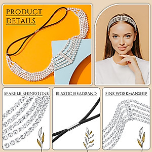 Taiyin 2 Pcs Women Rhinestones Headband Adjustable Crystal Head Chain Elastic Headband Rhinestone Bridal Headpieces Glitter Headband for Women Wedding