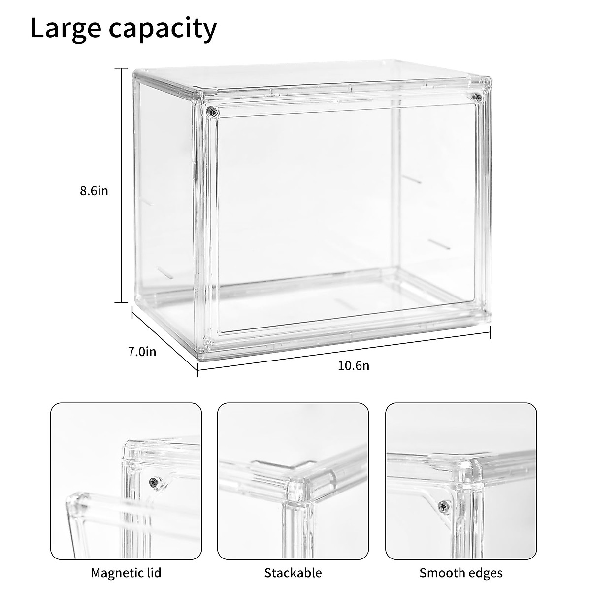 Clear Acrylic Display Case with Magnetic Attraction Lid, Dustproof Book & Cosmetic Display Cases, Large Figures Collectibles Showcase, Shoe Box, Bag Organizer