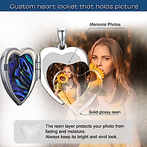SOULMEET Personalized Silver Tree of Life Locket Abalone Shell Heart Locket Necklace That Holds Picture Custom Any Photo Letters Engraving (Custom Photo & Text)