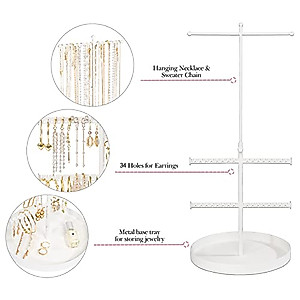 Jenseits Jewelry Organizer Stand, 3 Tier Necklace Organizer Holder Tree, Adjustable Height Jewelry Earring Display Towers, Long Necklaces Bracelets Jewelry Storage Rack for Dresser Bathroom Vanity