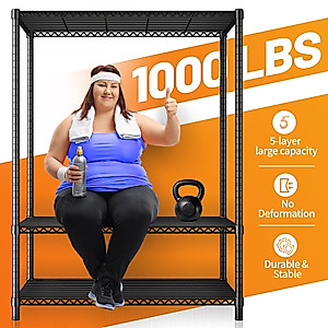 REIBII 5-Shelf Wire Shelving,Storage Shelves Metal Shelves for Storage,71’’H Adjustable Garage Shelving Heavy Duty Storage Rack Pantry Shelf Kitchen Shelving,71’’H X35.4’’W X13.7’’D