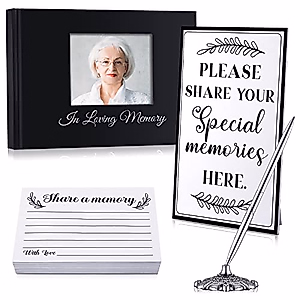 Funeral Guest Book for Memorial Service, Celebration of Life Guest Book, Funeral Memory Book 150 Prayer Funeral Cards 1 Table Card Sign 1 Signature Pen with a Stand for Funeral Favors (Classic Style)