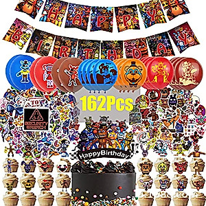162 Pcs Game Security Party Breach Supplies,Game Merch Birthday Party Decorations 5 Nights Birthday Party at Freddys Supplies for Kids and Adults