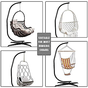 Ezone Heavy Duty Metal Hanging Hammock C-Stand for Chair, Porch Swing W/Weather-Resistant Finish, Offset Base, 360-DEGREE Rotation