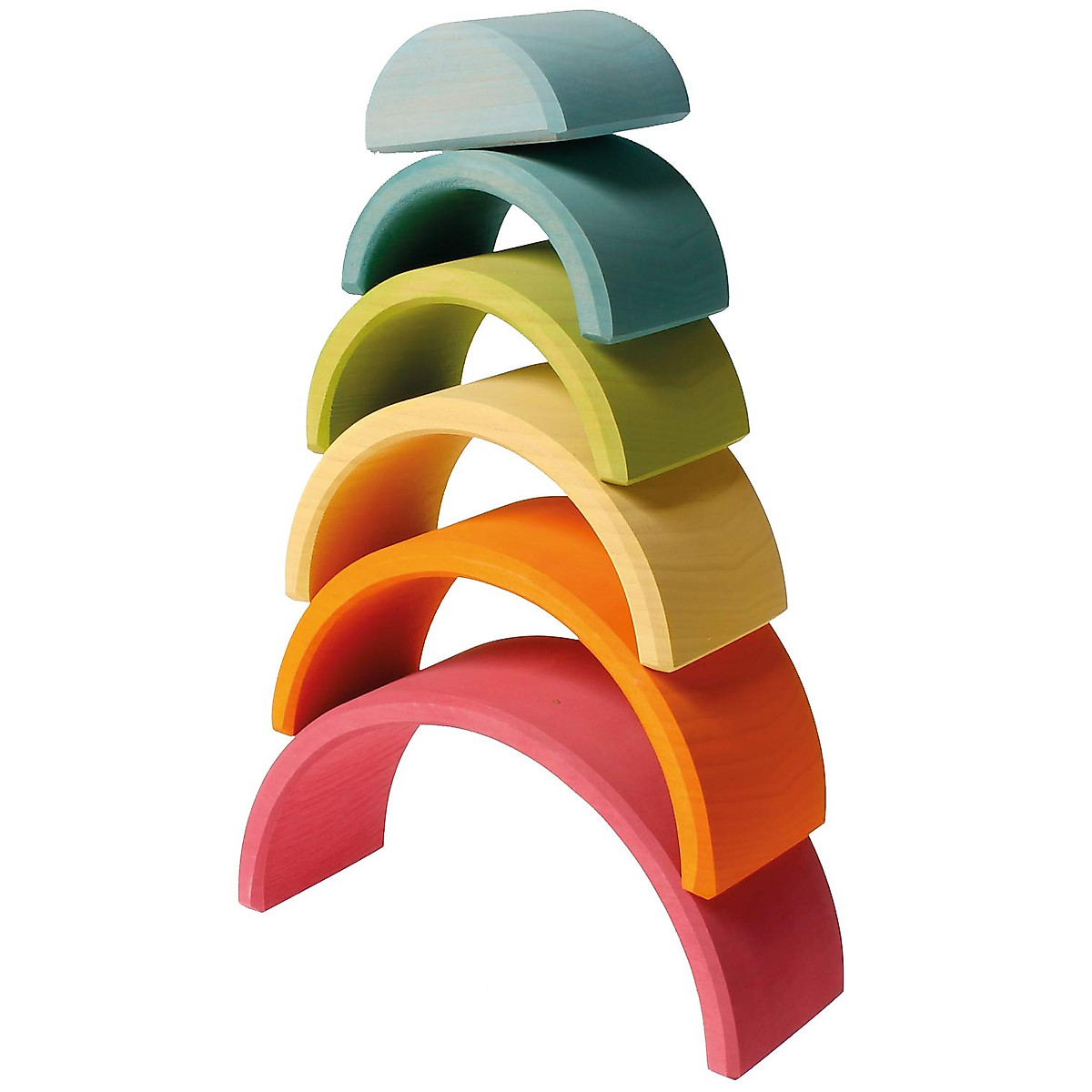 Grimm's Spiel und Holz Design Large 6-Piece Pastel Rainbow Stacker, Open-Ended Wooden Nesting & Stacking Toy Blocks
