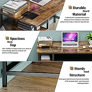 GIKPAL Computer Desk for Home Office, Study Writing Desk with 2 Drawers, Desk with Storage for Bedroom 47 inch, Black/Rustic Brown (Rustic Brown)