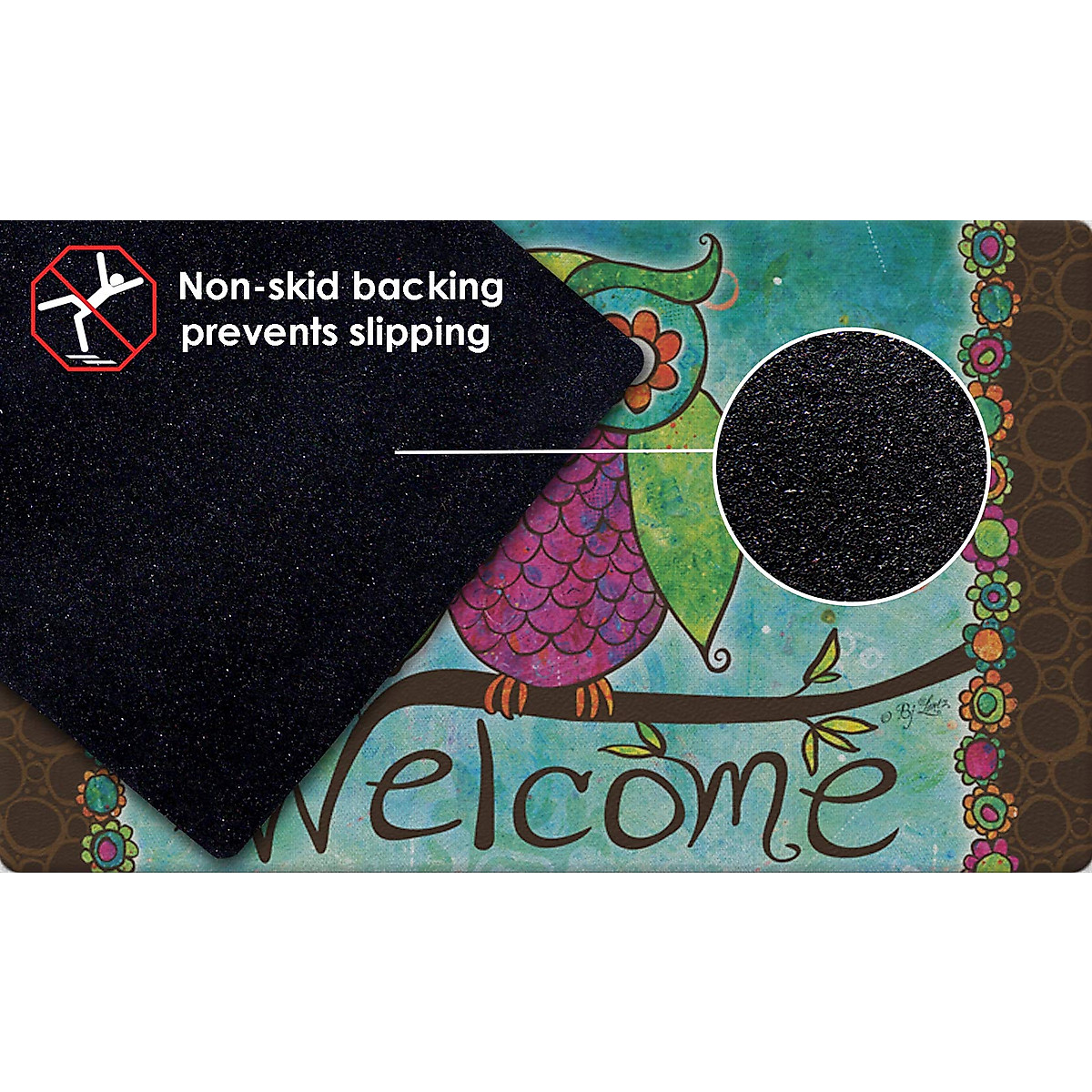 Toland Home Garden 800004 Rainbow Owl Welcome Door Mat 18x30 Inch Bird Outdoor Doormat for Entryway Indoor Entrance