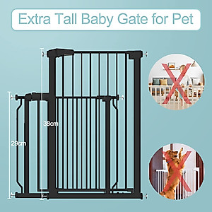 38.5" Extra Tall Narrow Pet Gate - Black 26.77"-29.53" Wide Walk Through Baby Gates with Door for The House Stairs Doorway - Child Puppy Dog Gates Fence Pressure Mounted Safety Gate