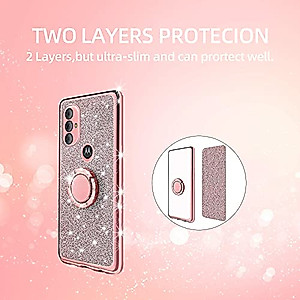 KuDiNi for Moto g Pure Phone Case, Moto g Power 2022 Case Moto G Play 2023 Case for Women Glitter Clear TPU Luxury Bling Protective Cover with Kickstand Strap for Moto g Pure(Glitter Rose)
