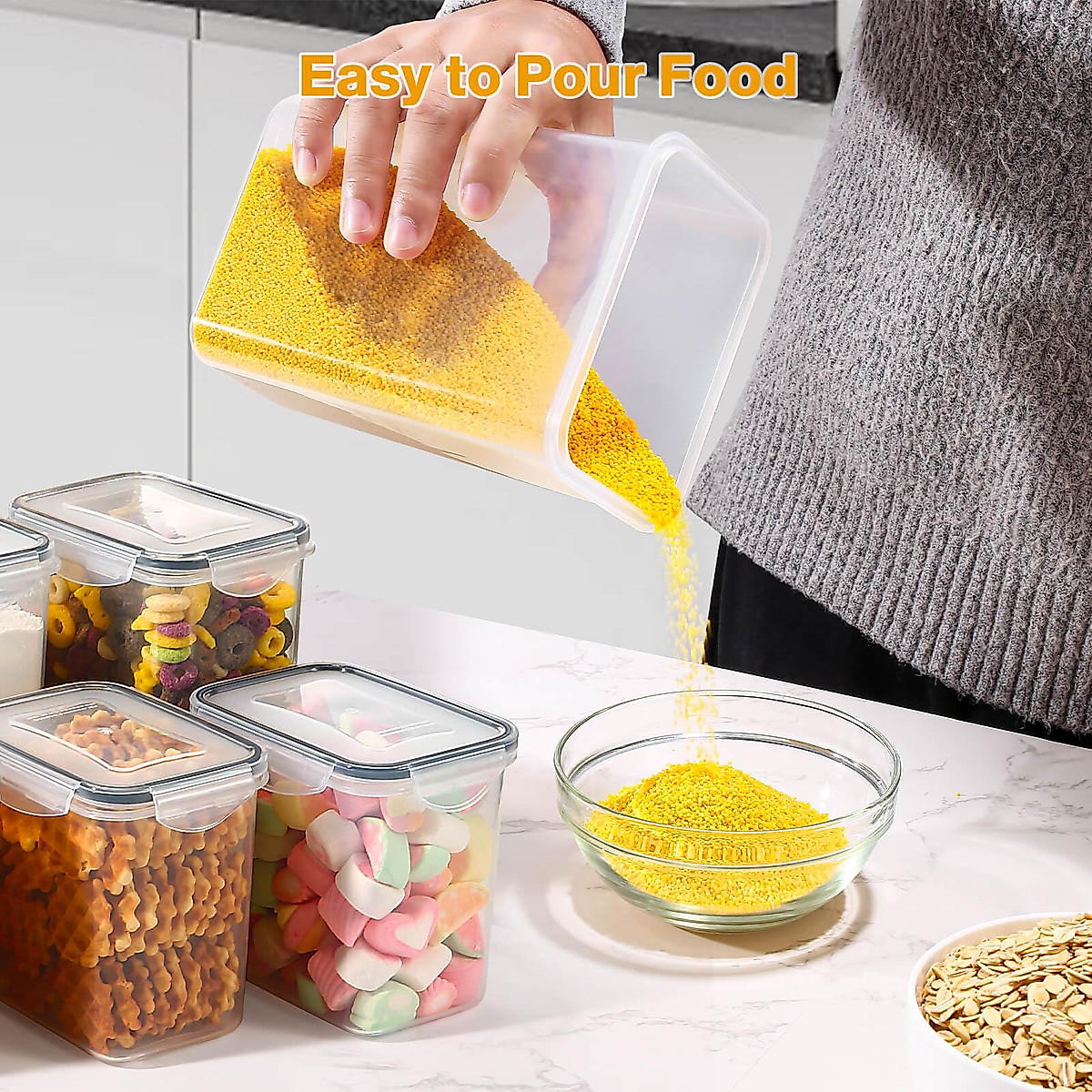 YASHE Airtight Pantry Storage Containers Set of 16, BPA Free Plastic Food Storage for Cereal, Pasta and Snacks, Stackable Kitchen Organizer with Labels, Marker & Measuring Cups