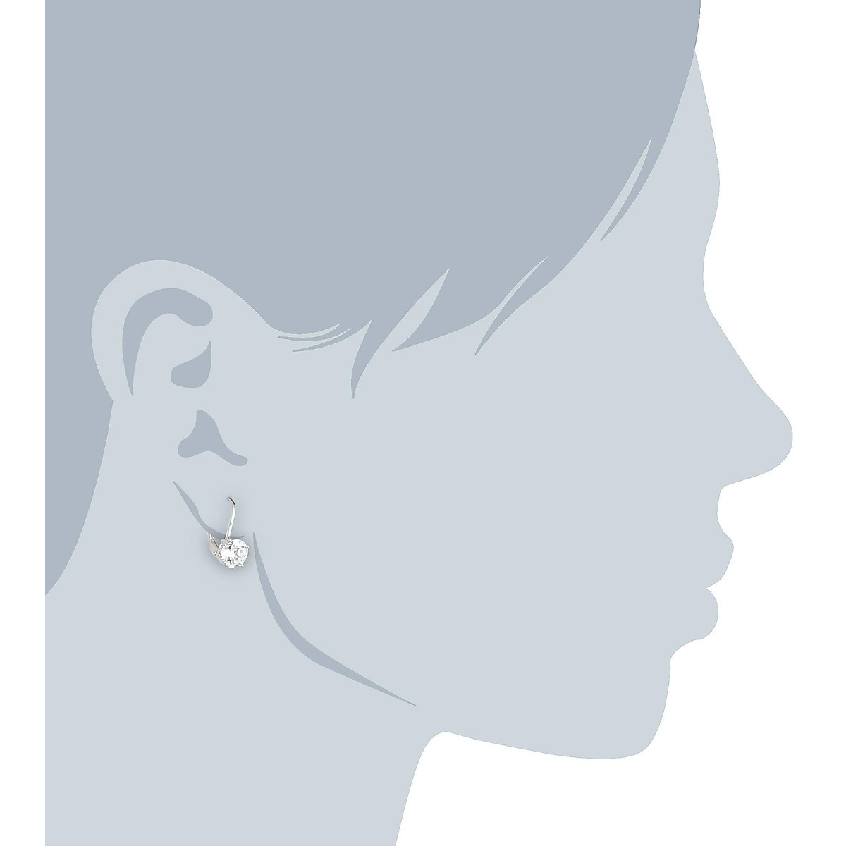 Amazon Essentials Platinum Plated Sterling Silver Round Cut Cubic Zirconia Leverback Earrings (6.5mm), (previously Amazon Collection)