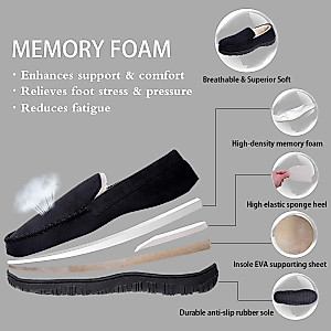shoeslocker Slippers for Men Moccasin Mens Slippers Warm Indoor Outdoor Black Size 10