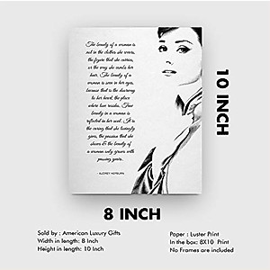 The Beauty of a Woman-Audrey Hepburn Inspirational Quotes Wall Art. Motivational Typographic Poster with Silhouette Image Ideal For Home Decor, Office Decor & Salon Decor, Unframed-8x10"
