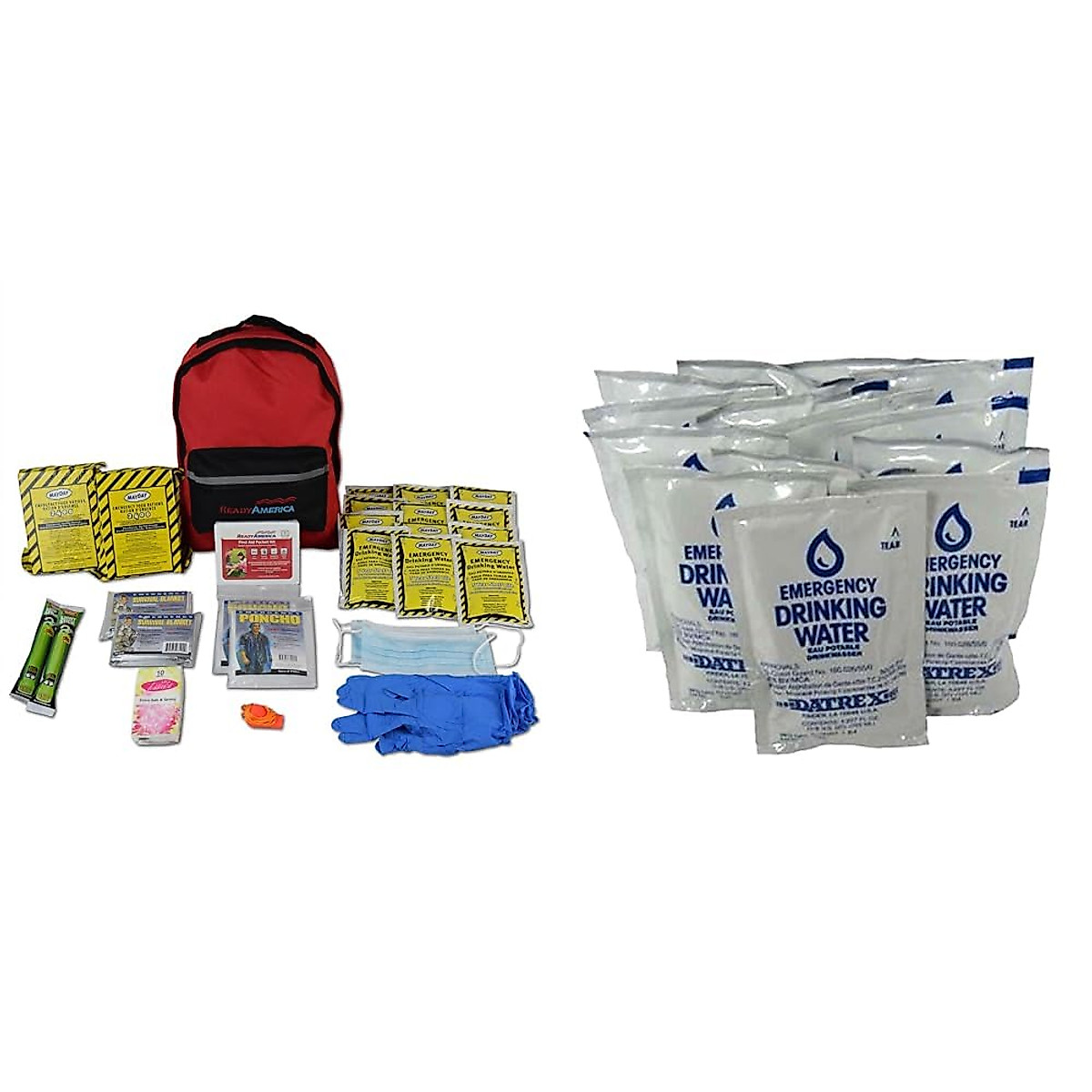 Ready America 72 Hour Emergency Kit, 1-Person, 3-Day Backpack, Includes First Aid Kit & Datrex Emergency Water Packet 4.227 oz - 3 Day/72 Hour Supply (18 Packs), White