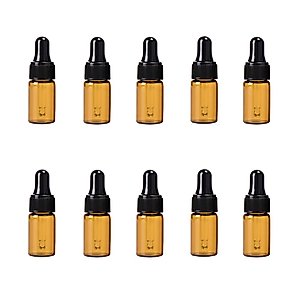 MOTZU 50 Pack 0.1oz(3ml) Amber Glass Dropper Bottles, Refillable Empty Bottle for Essential Oils, Cosmetics, and Cooking, with Glass Eye Dropper and Cap