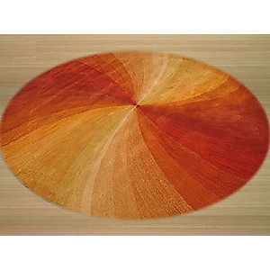 EORC, LLC Hand-Tufted Wool Orange Contemporary Abstract Swirl Rug, 6' Round, Red