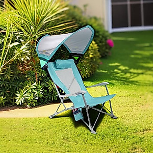 GCI Outdoor Sunshade Recliner Beach Chair | Collapsible Folding Canopy Shade Chair with Durable Armrests, Drink Holder & Portable Carry Bag, Perfect for Beach Trips & Picnics — Seafoam Green