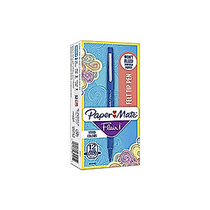 Paper Mate Flair Felt Tip Pens, 0.7mm, Medium Point, 12-Count (Blue)