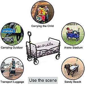 Collapsible Wagon Cart Varied Pebbles on White top View Foldable Utility Wagon Large Capacity Garden Cart with Push Bar for Beach Camp Outdoor Shopping