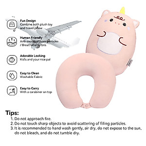stocaggio Kids Travel Pillow - 2-in-1 Deformable Kids Neck Pillow for Traveling, Soft U-Shaped Pillow with Adorable Animal Design, Comfy Sleep and Play, Ideal for Airplanes and Cars - Pink Unicorn