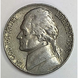 1959 P Jefferson Nickel Average Circulated Five-Cent Piece
