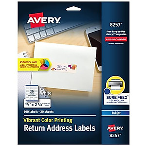 Avery Matte White Return Address Label, Sure Feed Technology, Permanent Adhesive, 3/4" x 2-1/4", 600 Labels (8257)