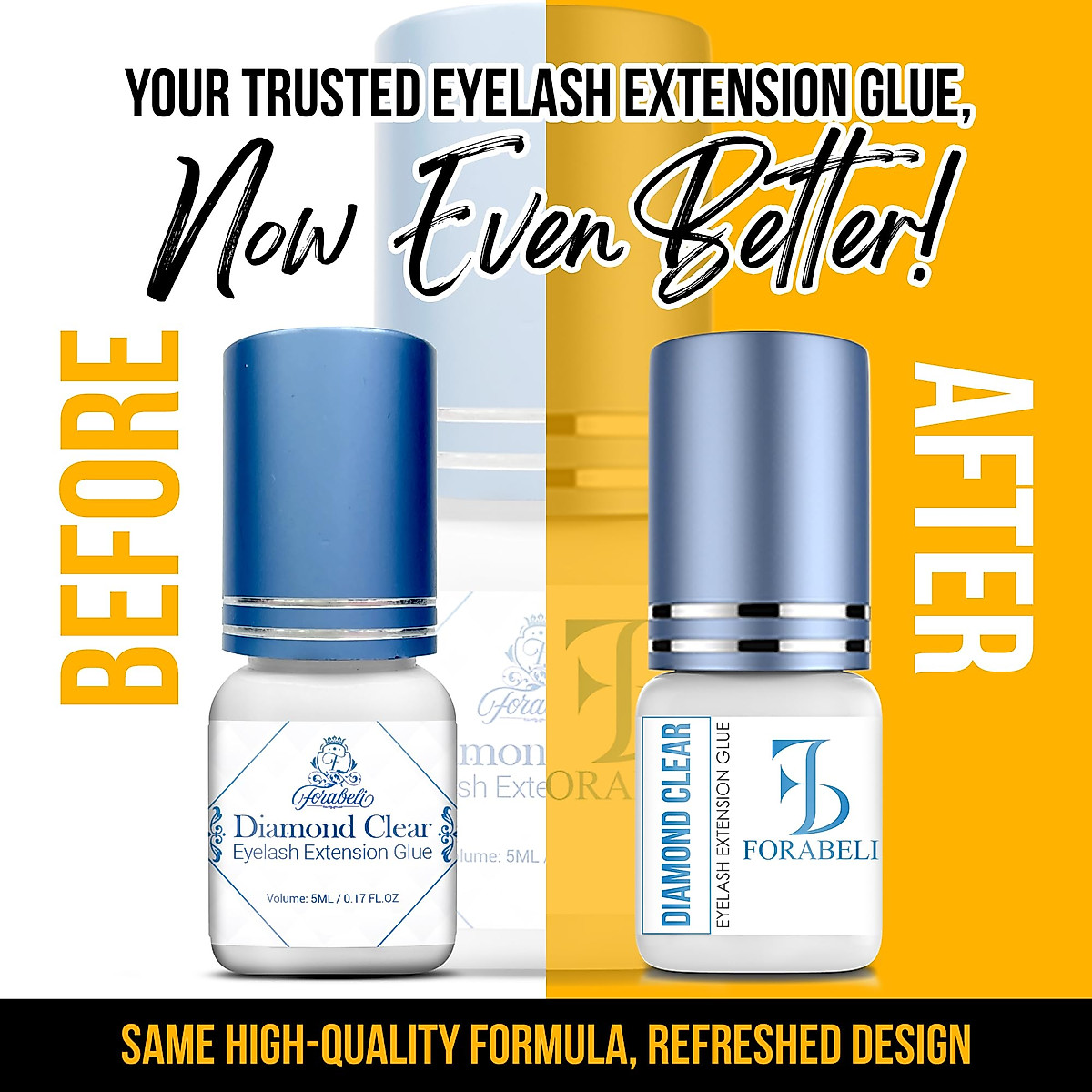 Forabeli Diamond Clear Lash Extension Glue - 2-3 Sec Dry, 6 Week Retention, Flawless Color Blending, Transparent Adhesive for Colored Eyelash