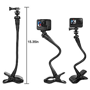Flexible Jaws Clamp Mount for GoPro Webcam Stand Holder Desk Table Clip with 1/4” Screw Thread 360° Ball Head Compatible with Logitech Webcam/DJI Action Cameras