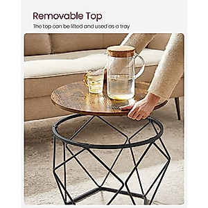 VASAGLE Small Coffee Table Set of 2, Round Coffee Table with Steel Frame, Side End Table for Living Room, Bedroom, Office, Rustic Brown and Black