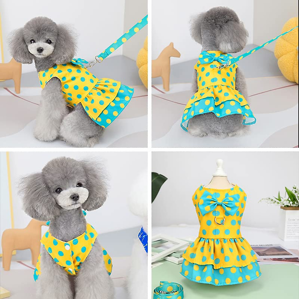 SHIAOMIN Dog Harness Dress with Leash Polka Dots Pet Skirt Summer Kitten Clothes Cute Doggy Costume for Cat Puppy (X-Large)