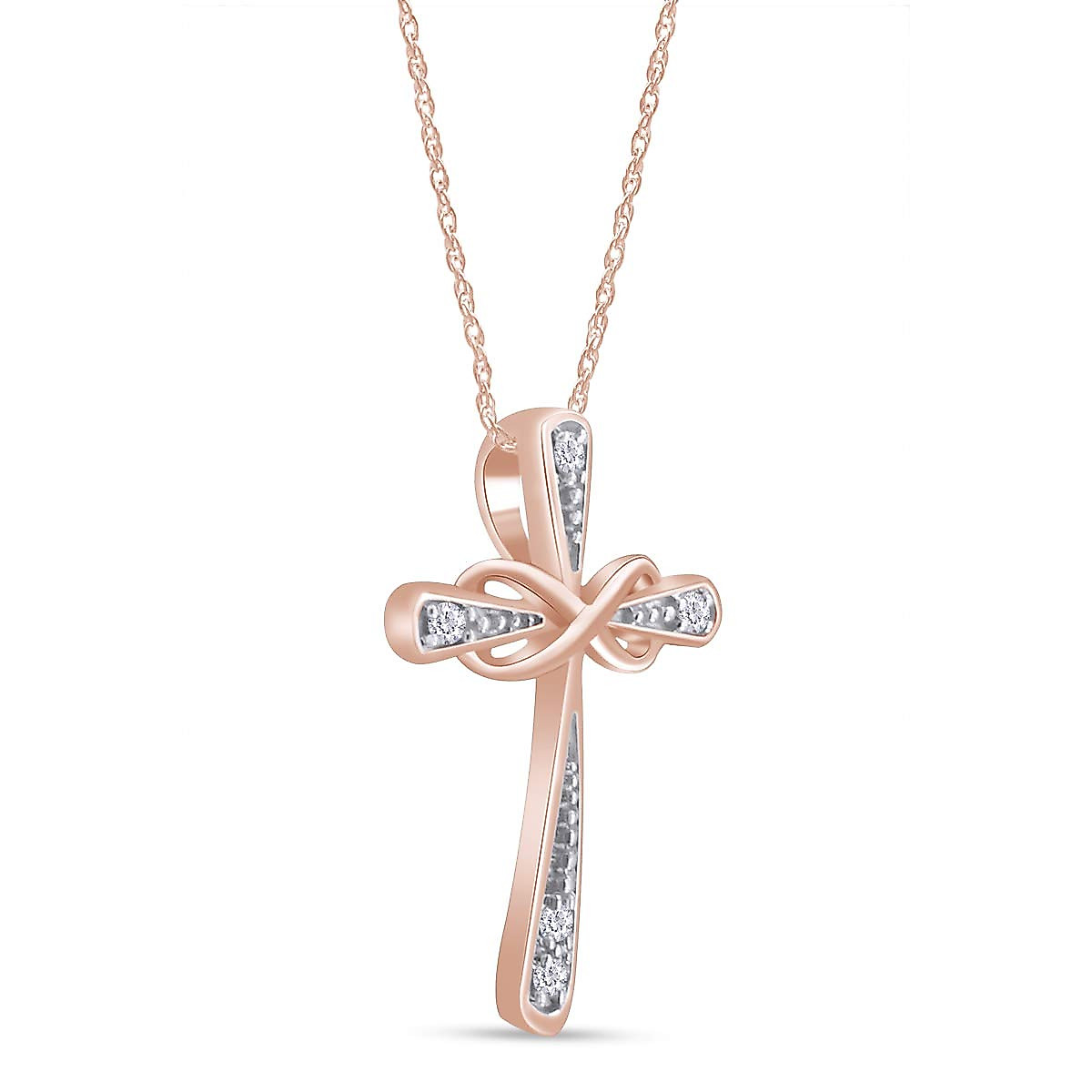 THE JEWEL ZONE Round Cut White Natural Diamond Accent Infinity Cross Pendant Necklace Jewelry For Women In 14k Rose Gold Over Sterling Silver (Color- I-J, Clarity- I2-I3)