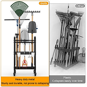 FZK Garden Tool Organizer,Garage Storage,Garden Tool Organizer for Garage,Yard Tool Organizer for Garage,Wheeled Garden Tool Rack,Up to 40 Long-Handled Garden Tool Storage,Garage Tool Organizer