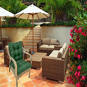 Eoieov Outdoor Chair Cushions Seat & Low Back 41.7 * 20.8 * 3.9",Tufted Thick Patio Outside Wicker Chair Seat Cushion Clearance with Ties for Outdoor Furniture