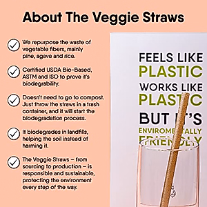 The Veggie Straws – 100 PCS of 8.25 Inches Unwrapped Biodegradable Straws – Made of Vegetable Fibers, Best Environment Friendly Drinking Straws for Hot and Cold Beverages