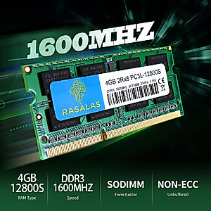 8GB (2X 4GB) PC3L-12800S DDR3L 1600MHz 4GB RAM DDR3L PC3L-12800S 1600MHZ SODIMM 2Rx8 1.35V 204Pin CL11 Rasalas Memory kit for Laptop/Notebook/AIO Computer Upgrade