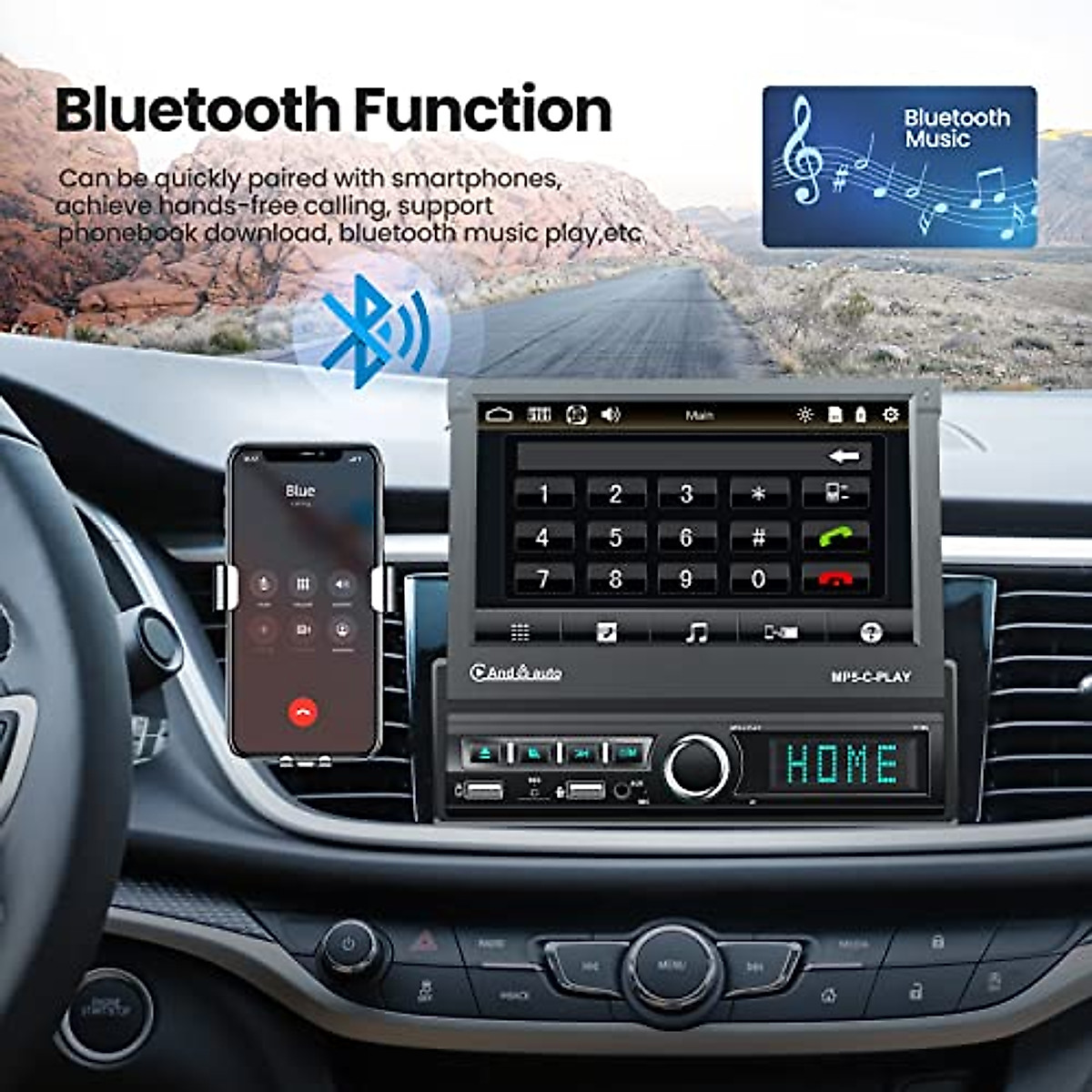 Single Din Flip Out Touch Screen Car Stereo with Apple Carplay and Android Auto, 1 Din Radio Support Bluetooth Mirror Link Remote Control USB TF Card FM Radio Microphone