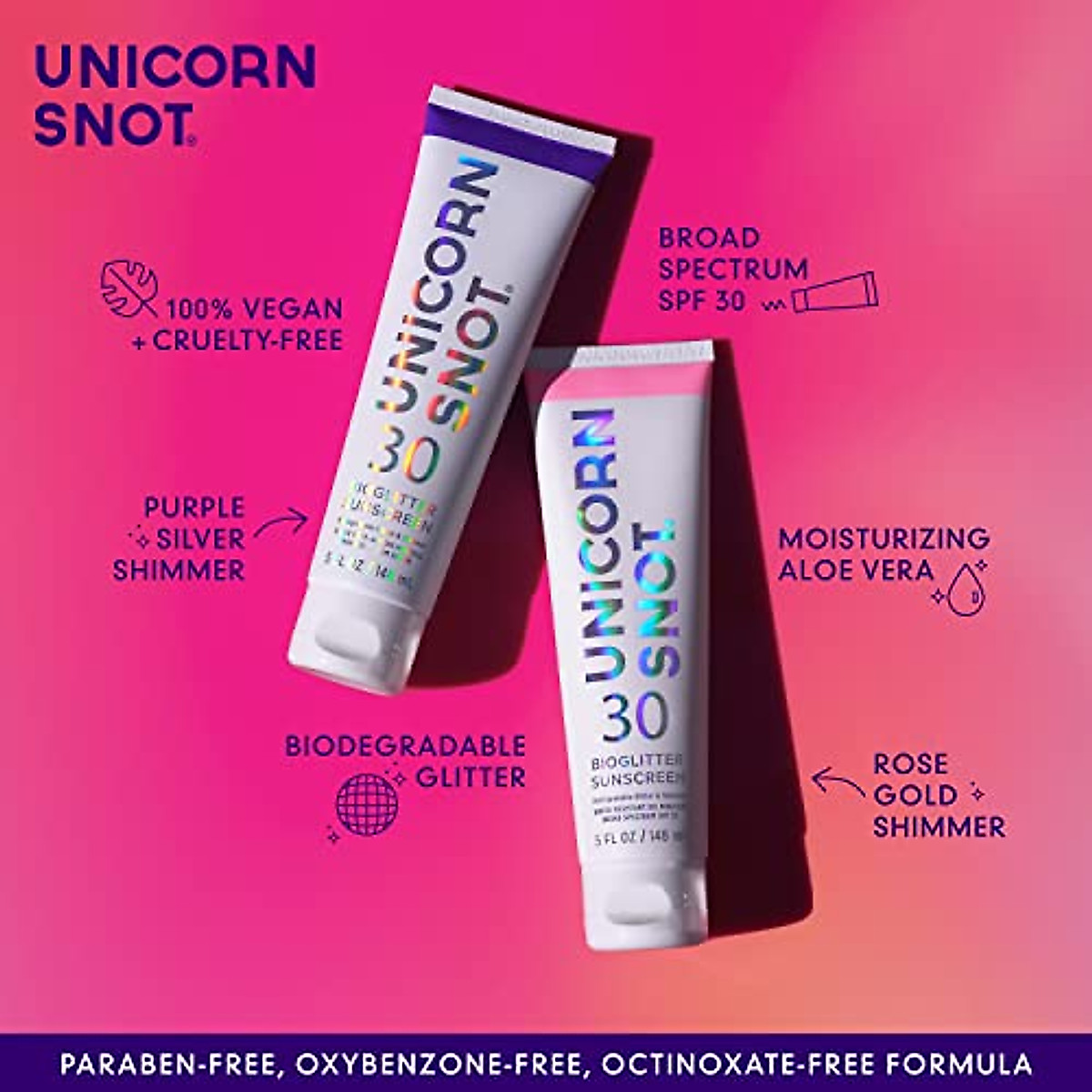 Unicorn Snot Glitter Sunscreen Lotion - SPF 30 Shimmer Sunscreen for Face & Body Glow - UVA/UVB Protection - Water Resistant, Cruelty Free Sunscreen - Made in USA (Space Junk)