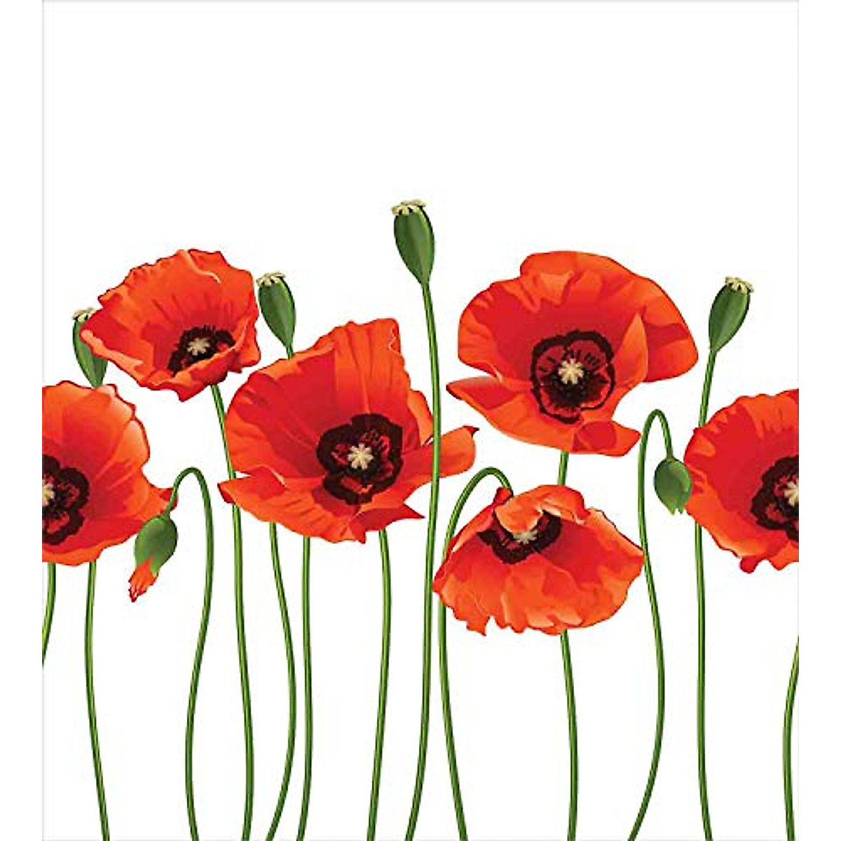 Ambesonne Floral Duvet Cover Set, Poppies of Spring Season Pastoral Flowers Botany Bouquet Field Nature Theme Art, Decorative 3 Piece Bedding Set with 2 Pillow Shams, Queen Size, Red and Green