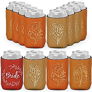 CiyvoLyeen Boho Beer Can Cooler, Terracotta Bachelorette Party Can Sleeves 12PCS Bride Beverage Drink Glasses Cup Holders Gift Retro Wedding Bridal Shower Wedding Party Supplies