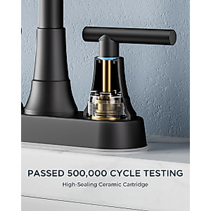 FORIOUS Matte Black Bathroom Faucets 3 Hole, Centerset Faucet for Bathroom Sink with Pop up Drain, Lead-Free Two Handles 4 Inch Bathroom Sink Faucet for Basin,Vanity, Farmhouse