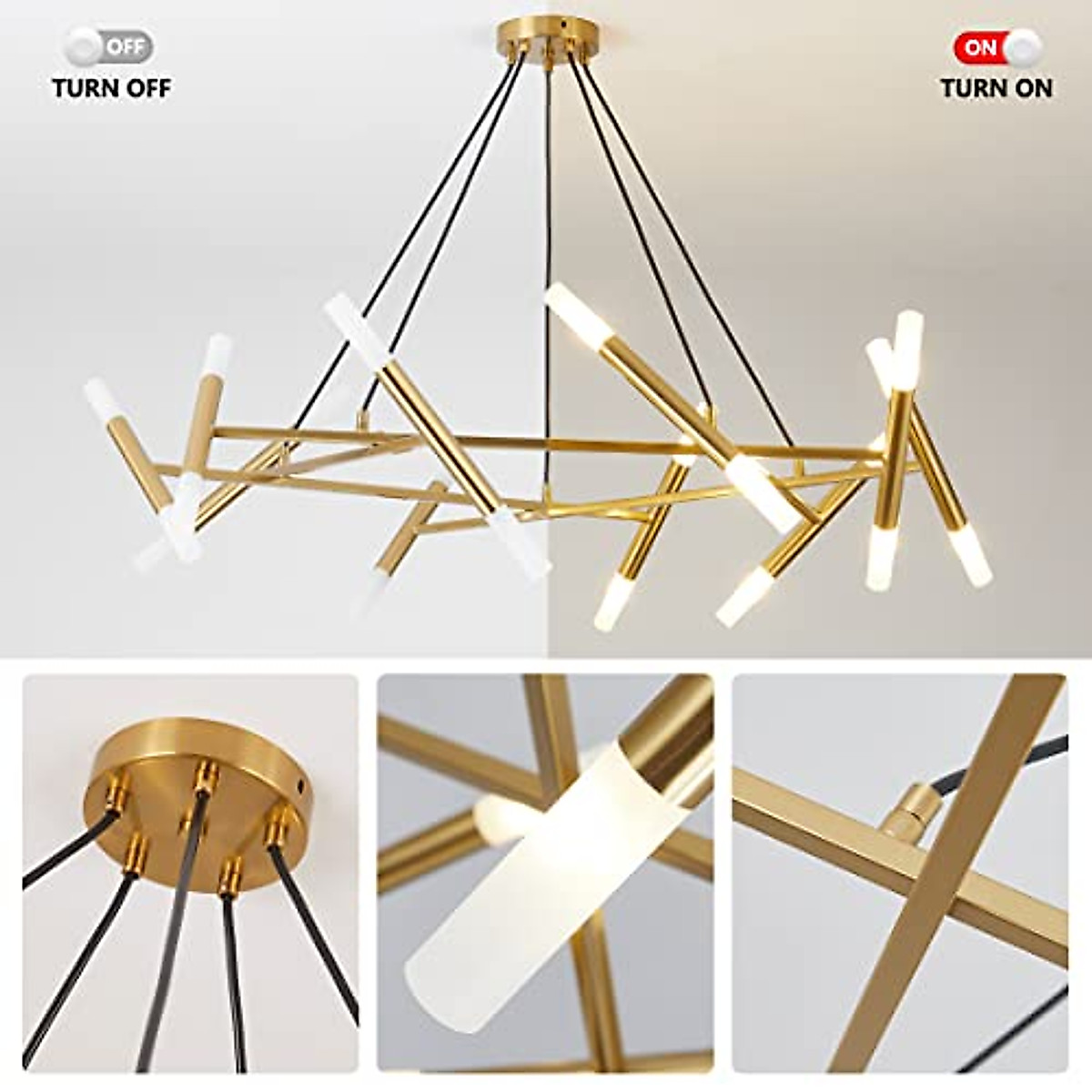 BOKT Mid Century Modern 20-Light Polygonal Chandelier Light Fixture for Kitchen Living Room Foyer Dining Room Ceiling Lamp Includ G4 Warm White Bulbs (Bronze)