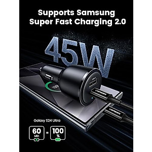UGREEN 63W USB C Car Charger Adapter, PPS 45W Super Fast Charging 2.0 Type C Car Charger Cargador para Carro, Dual USB Car Charger for iPhone 15/14/13/12, Galaxy S24/S23/S22/Series, iPad, MacBook