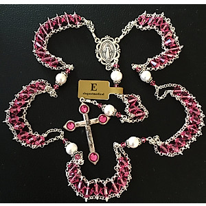 elegantmedical Ladder to Heaven Rose Pink Crystal & AAA10MM Real Pearl BEADS CATHOLIC ROSARY CROSS NECKLACE Sterling Silver beads caps